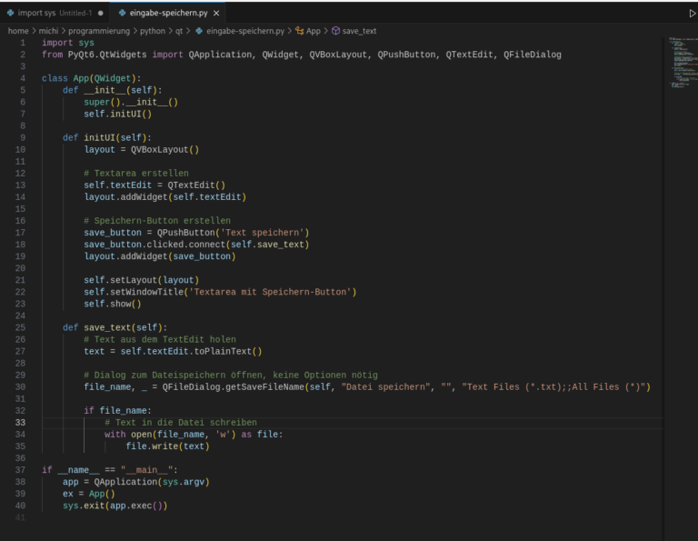 PyQT – Eingabe speichern – Programmieren lernen