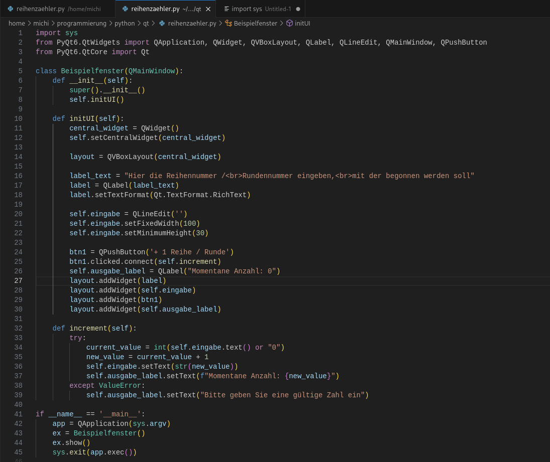 PyQT Reihenzähler – Programmieren lernen