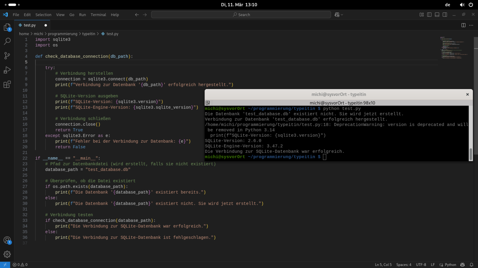 Python SQLite Verbindung prüfen – Programmieren lernen